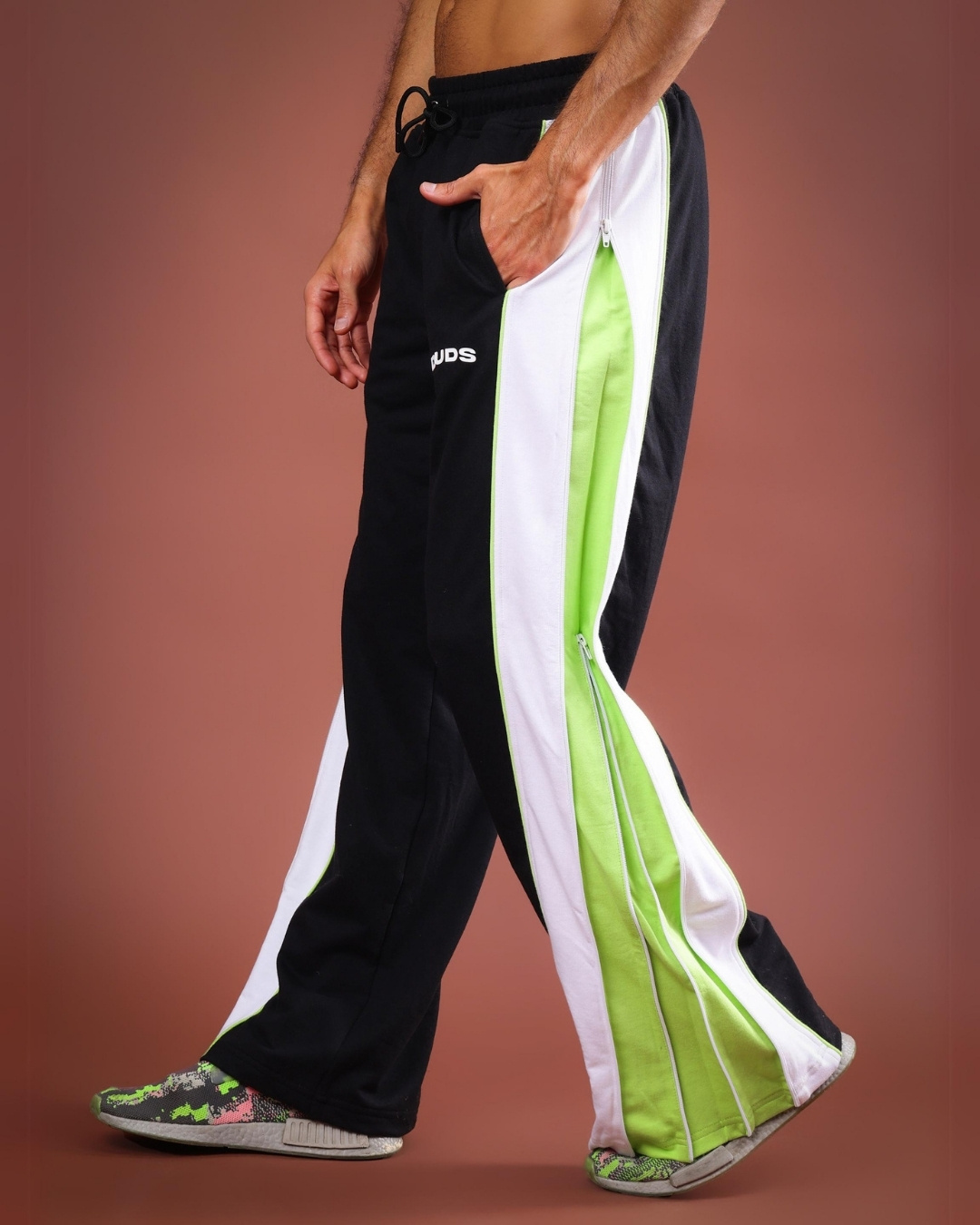 Buy Men's Black & Neon Green Side Panel Relaxed Fit Trackpants Online ...