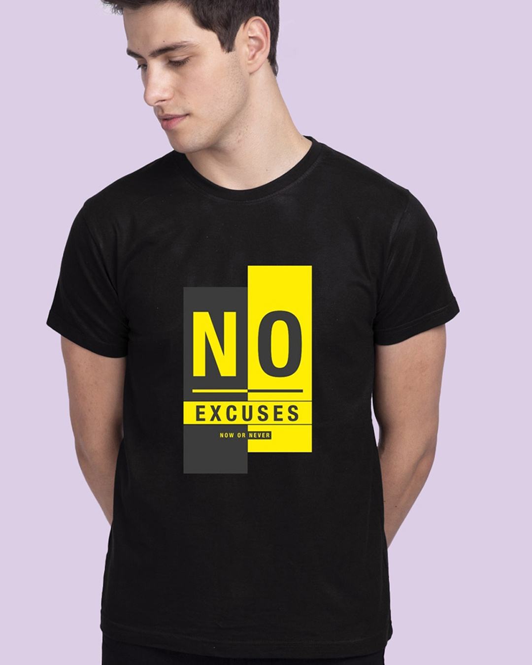 Buy Men's Black No Excuses Typography T-shirt Online at Bewakoof