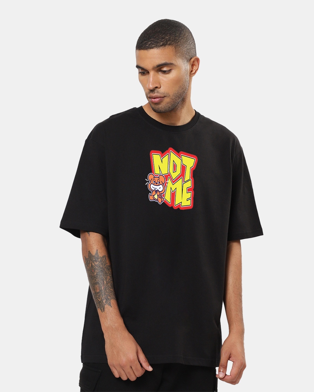 Buy Men's Black Not Me Graphic Printed Oversized T-shirt Online at Bewakoof