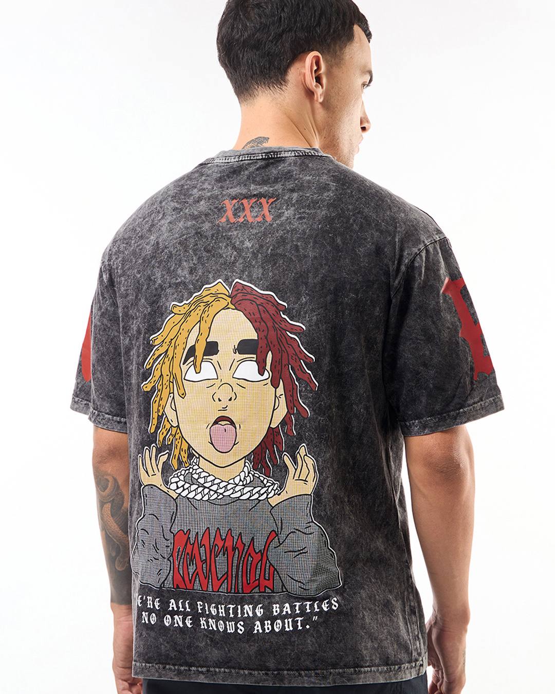 Buy Men's Black Numb the Pain Graphic Printed Oversized Acid Wash T ...