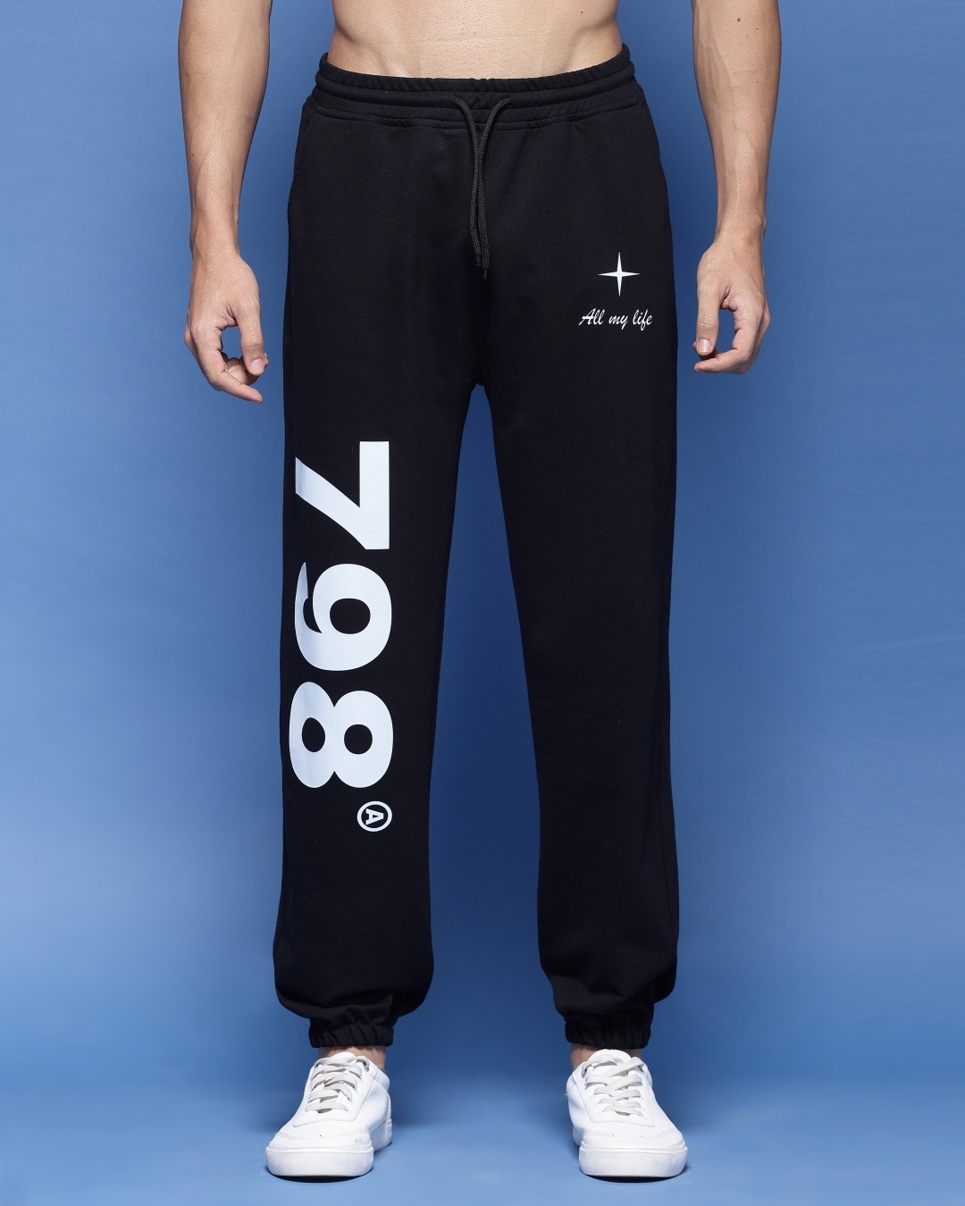 Buy Men's Black Numeric Printed Relaxed Fit Joggers Online at Bewakoof