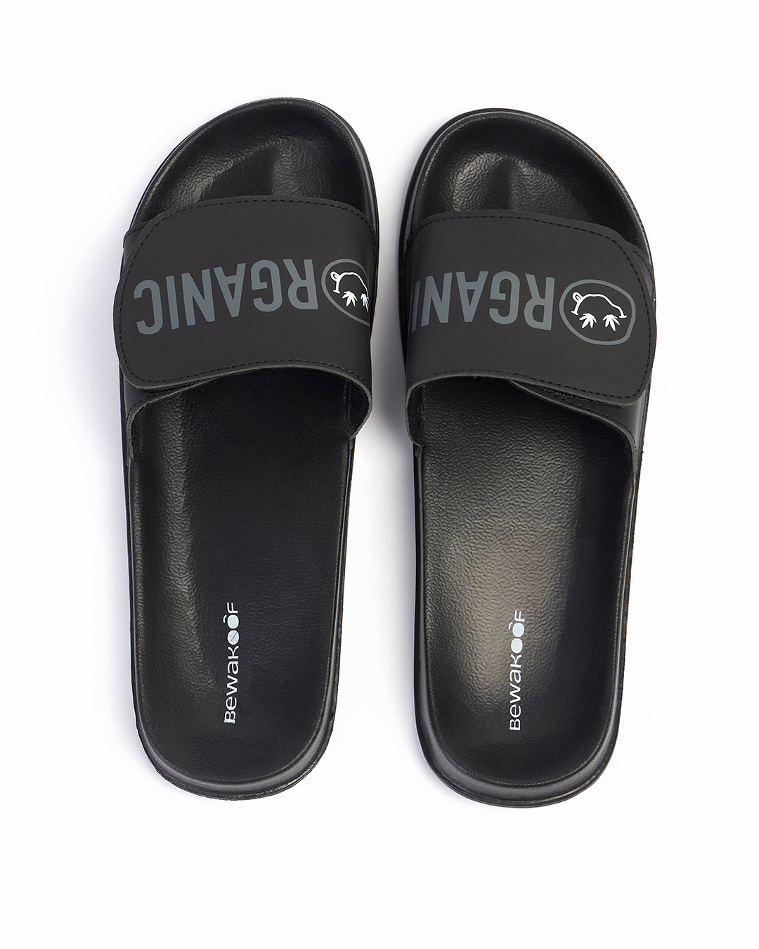 Buy Men's Black Organic Printed Velcro Sliders Online in India at Bewakoof