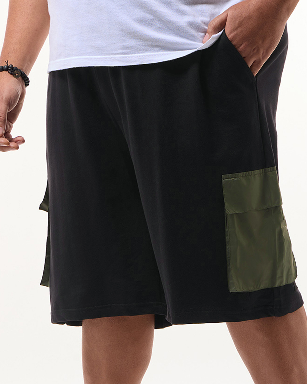 Buy Men's Black Oversized Color Block Plus Size Cargo Shorts Online at ...