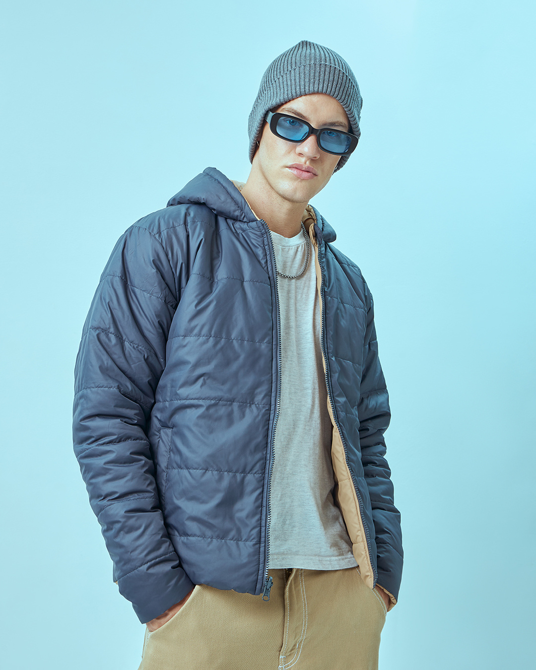 Buy Men's Blue Oversized Puffer Jacket Online at Bewakoof