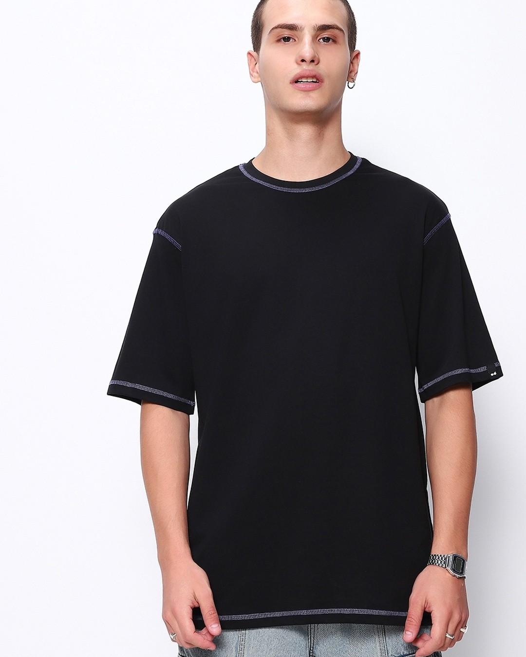 Buy Men's Black Oversized Plus Size T-shirt Online at Bewakoof