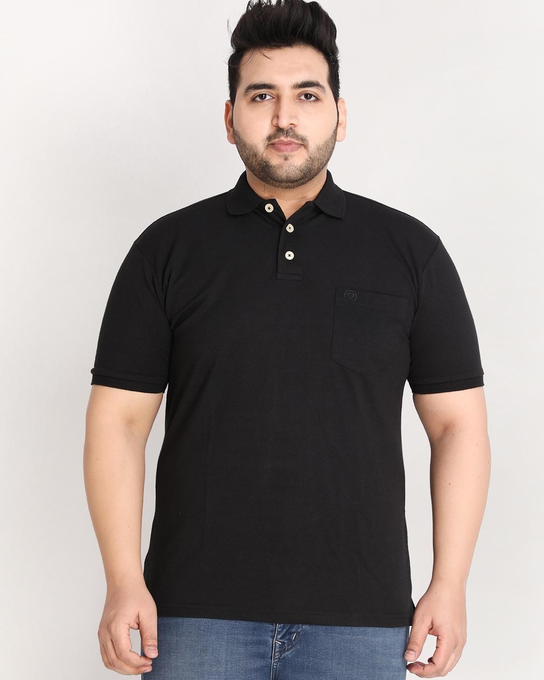 Buy Men s Black Plus Size Polo T shirt Online At Bewakoof