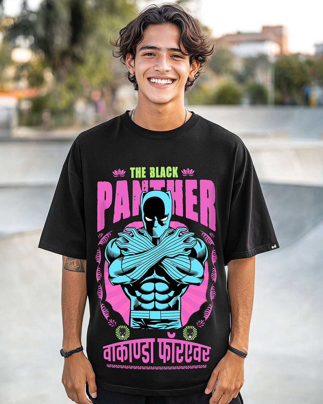 Buy Men's Black Panther Graphic Printed Oversized T-shirt Online at Bewakoof