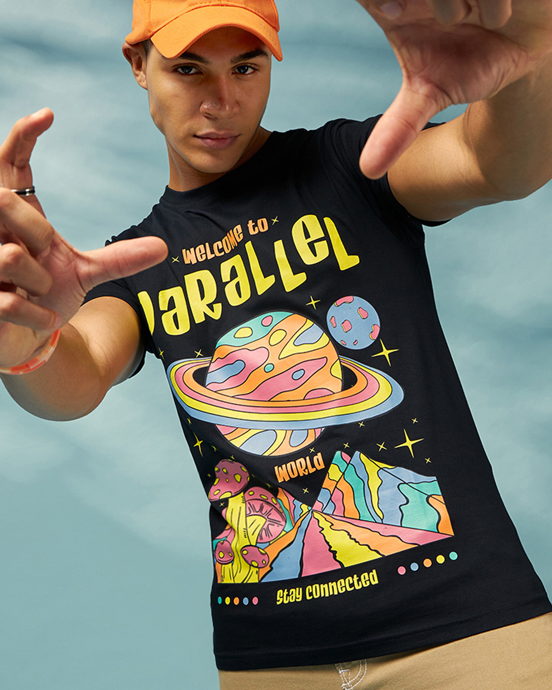 Buy Men's Black Parallel World Graphic Printed T-shirt Online at Bewakoof