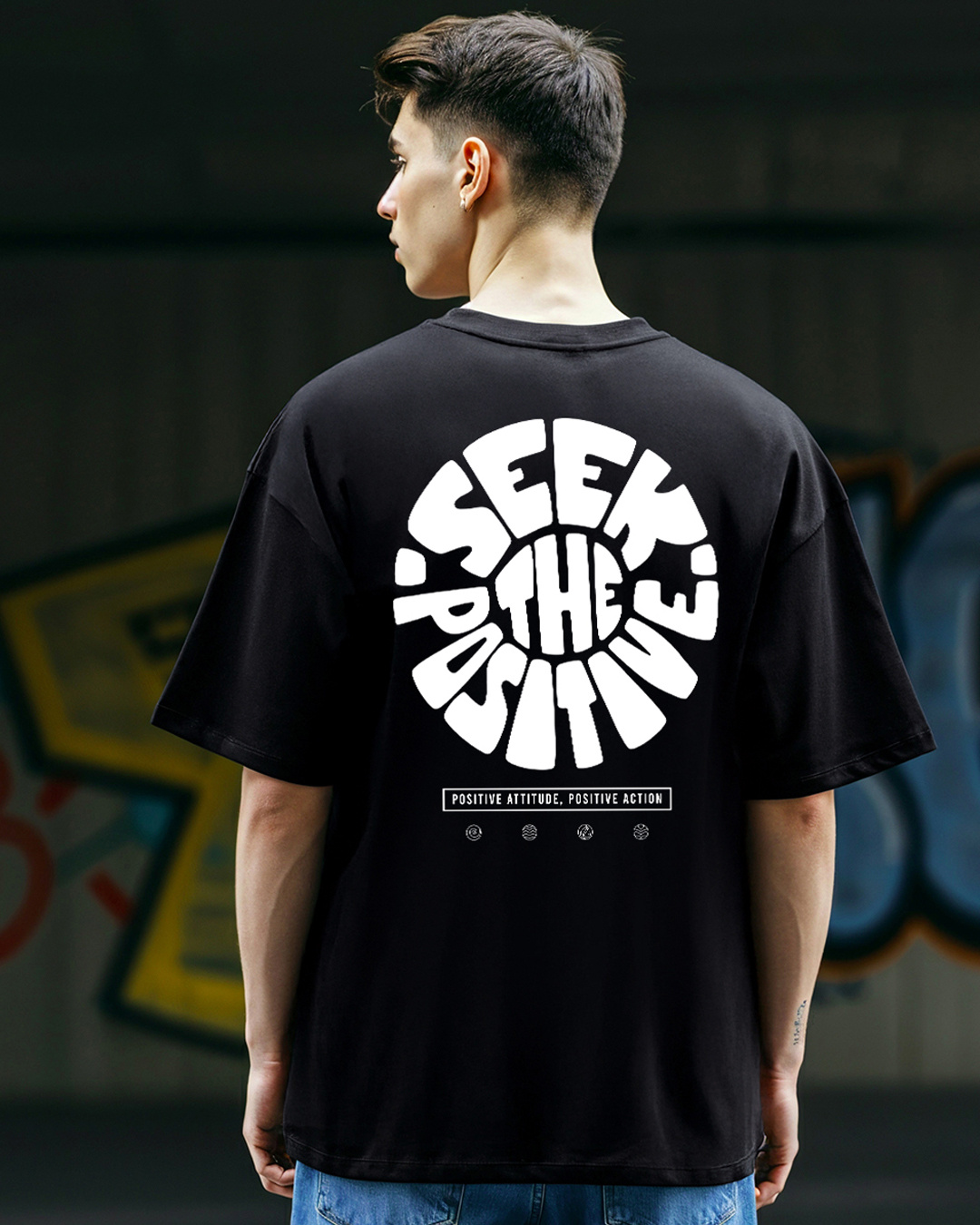 Buy Men's Black Peace Seeker Typography Oversized T-shirt Online at Bewakoof