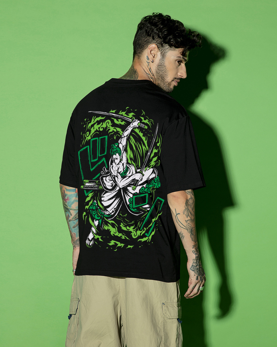 Buy Men's Black Pirate Hunter Zoro Graphic Printed Oversized Plus Size ...