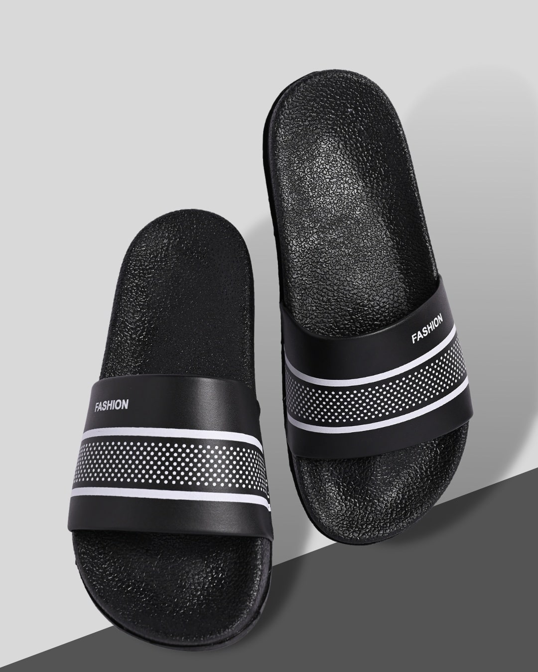 Buy Men's Black Printed Sliders Online in India at Bewakoof