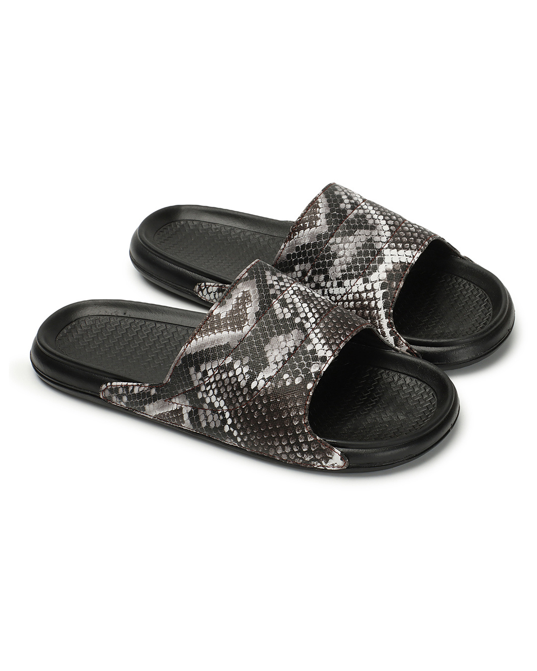 Buy Men's Black Printed Sliders Online in India at Bewakoof