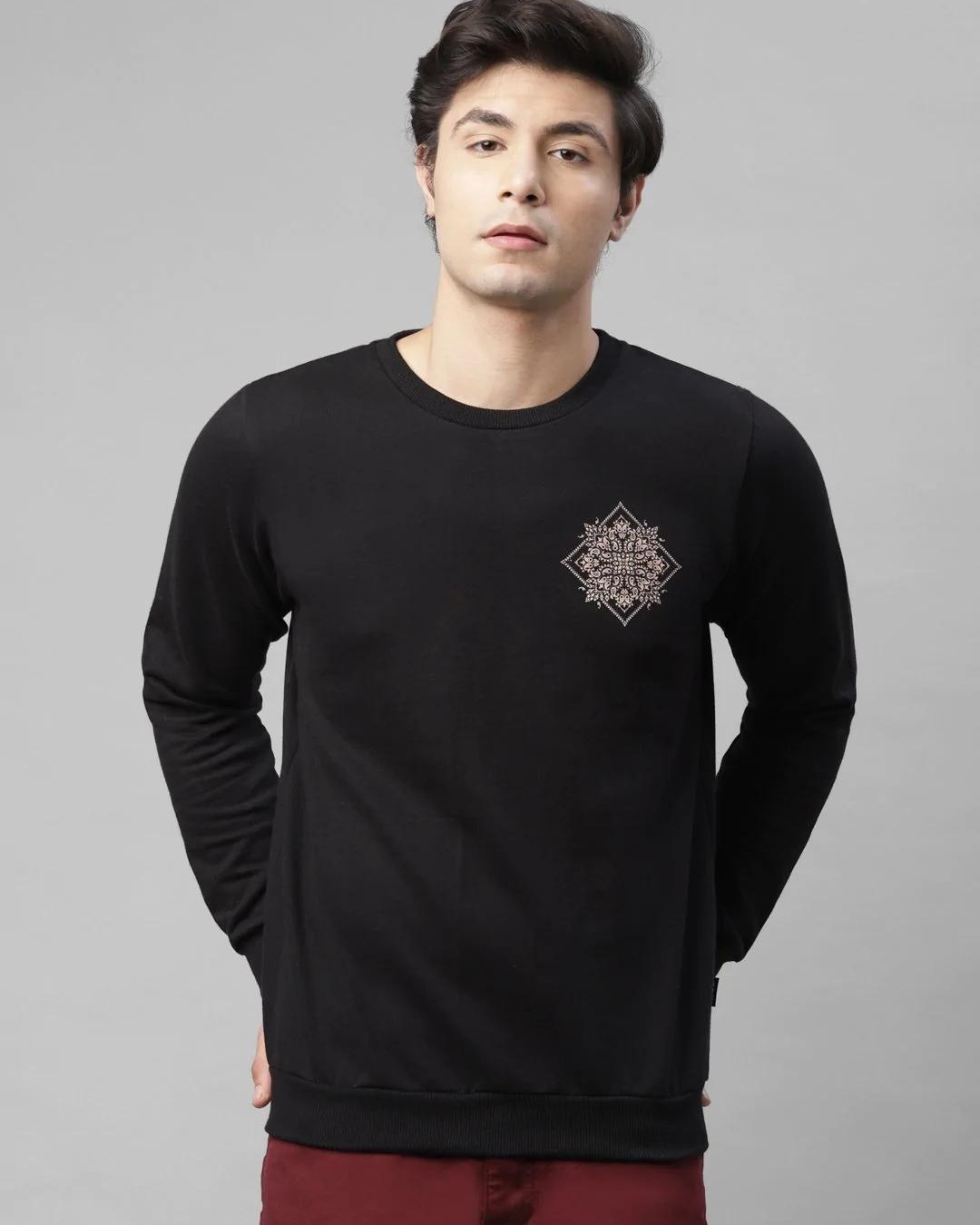 Buy Men's Black Printed Sweatshirt Online at Bewakoof