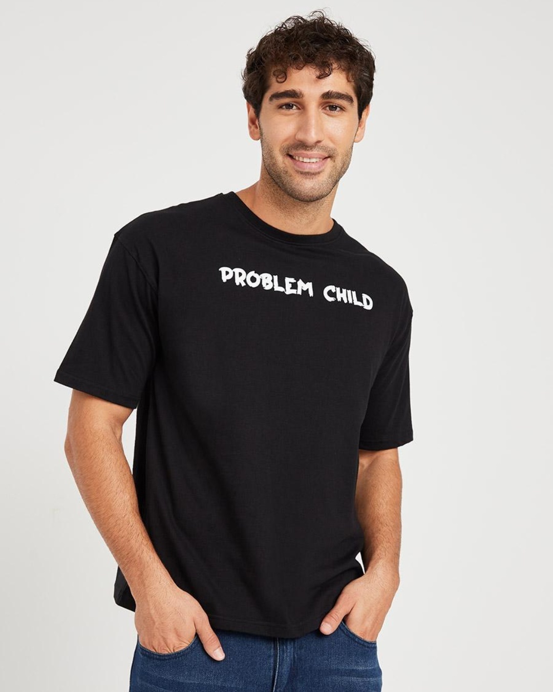 Buy Men's Black Problem Child Typography T-shirt Online at Bewakoof
