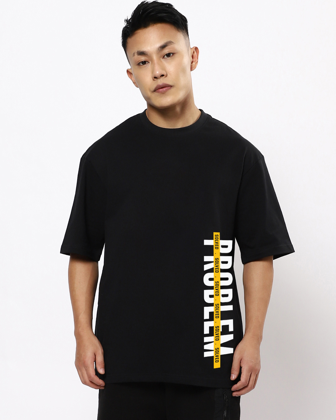 Buy Men's Black Problem Solved Typography Oversized T-shirt Online at ...