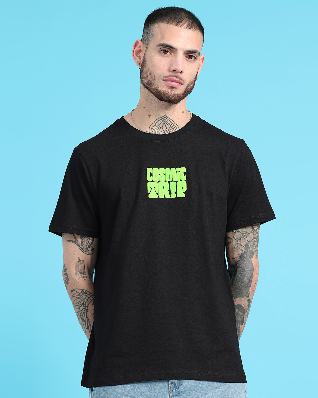 Buy Men's Black Puff Printed T-shirt Online at Bewakoof