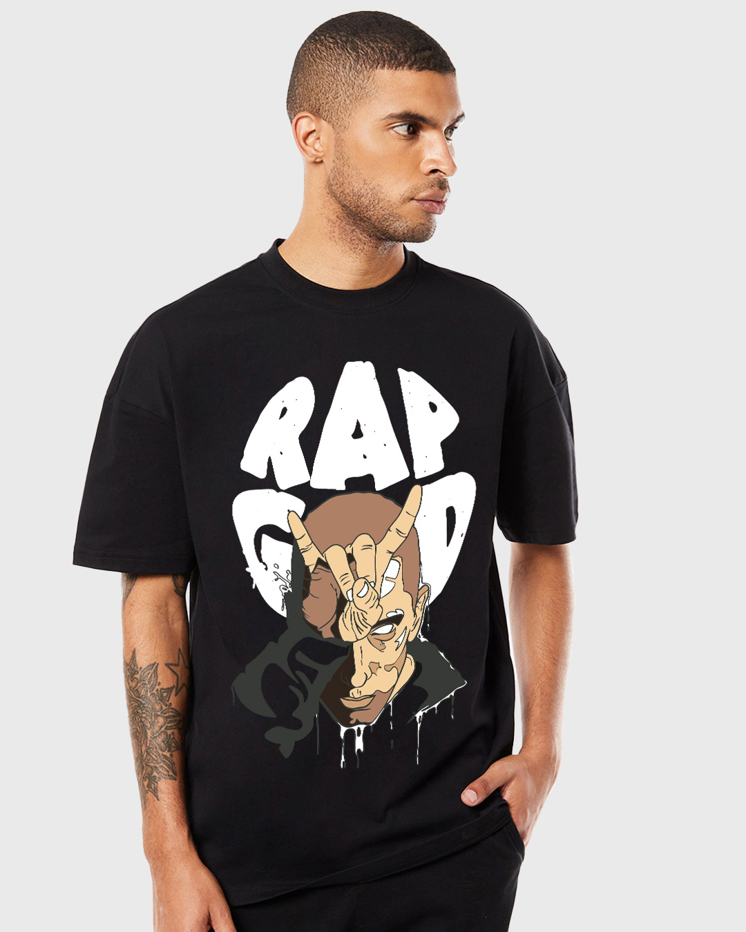 Buy Men's Black Rap God Graphic Printed Oversized T-shirt Online at ...