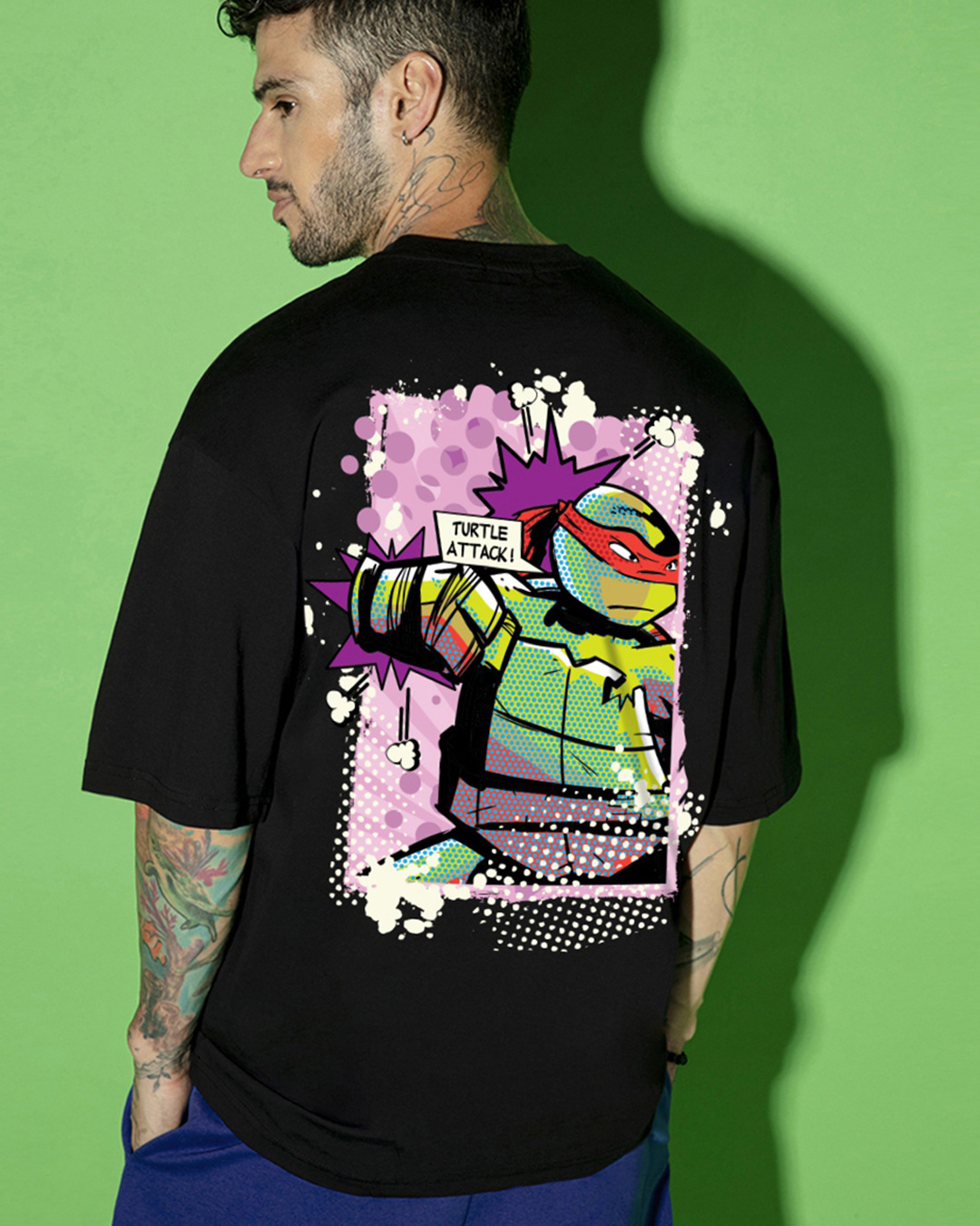Buy Men's Black Raphael Graphic Printed Oversized T-shirt Online at ...