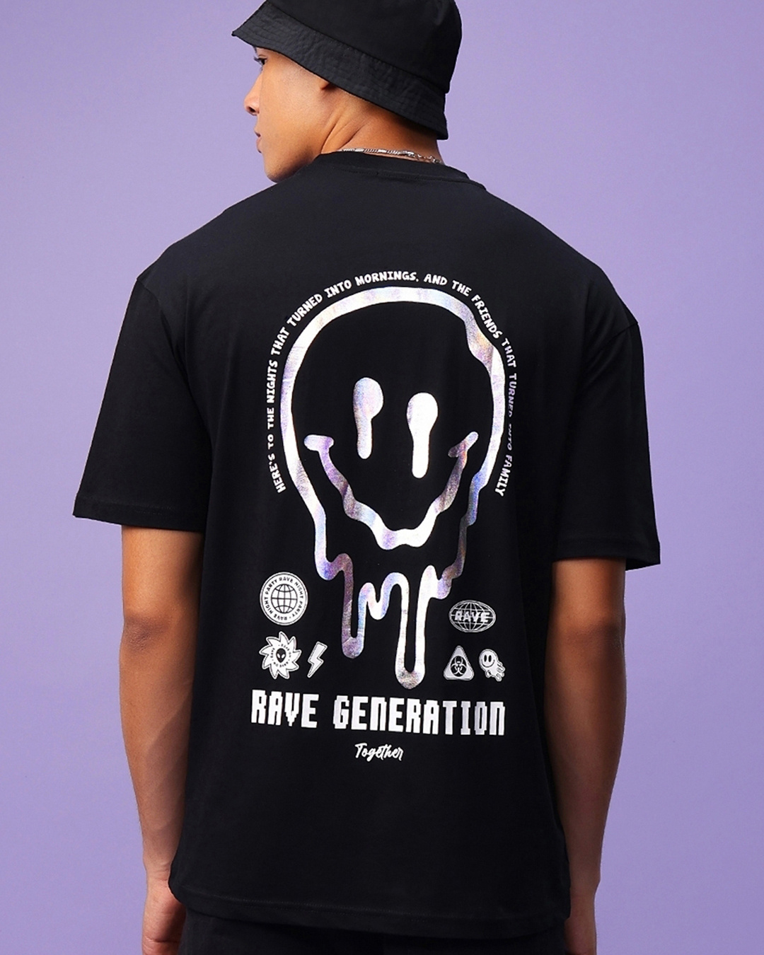 Buy Men's Black Rave Generation Graphic Printed Oversized T-shirt ...
