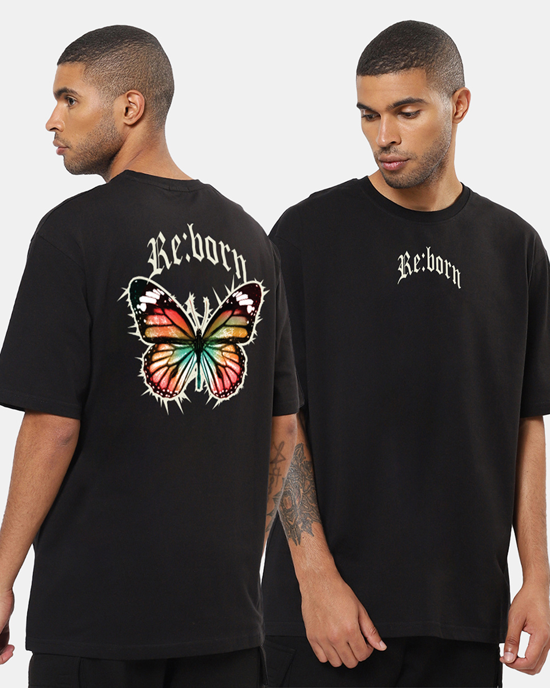 Buy Men's Black Reborn Graphic Printed Oversized T-shirt Online at Bewakoof