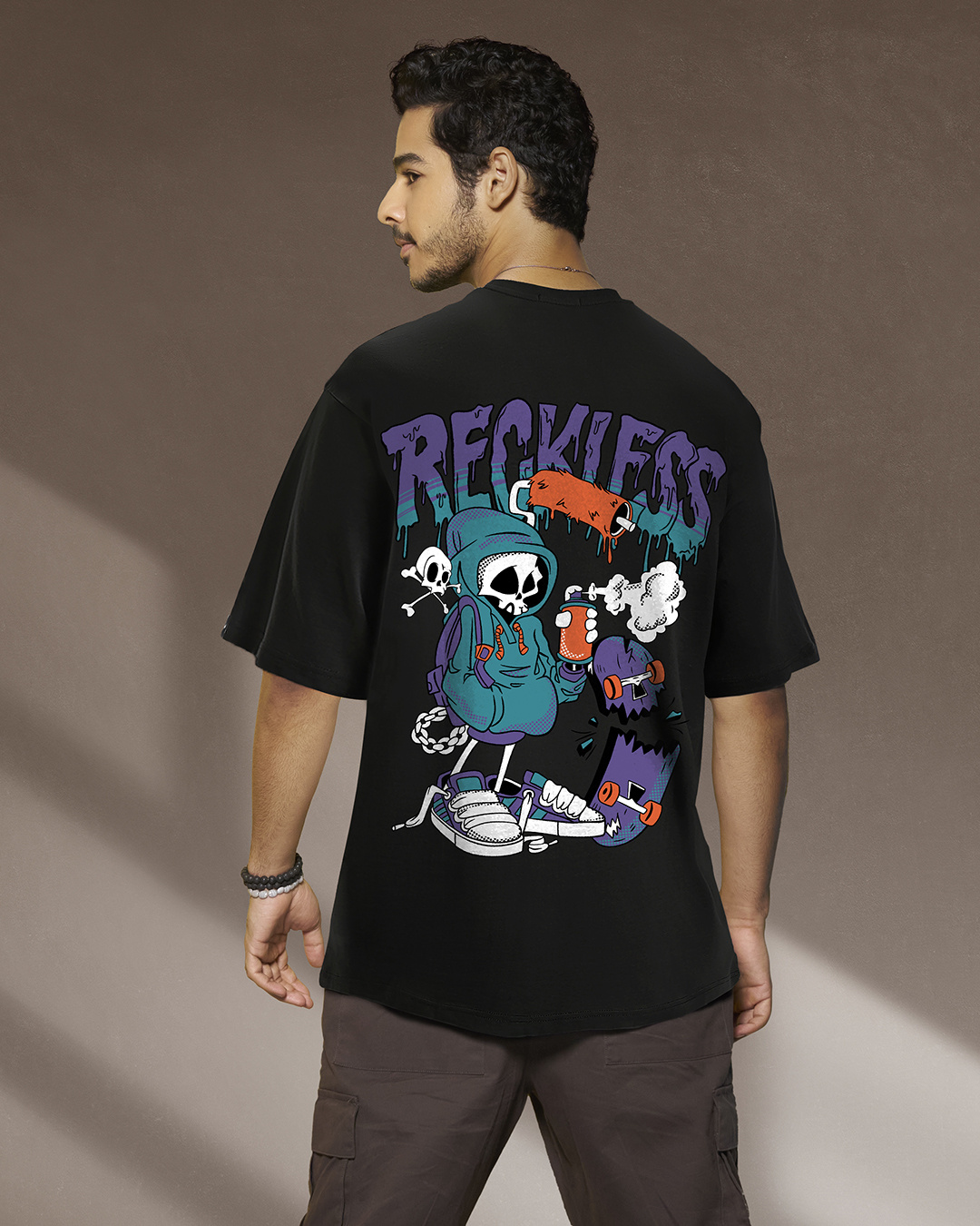 Buy Men's Black Reckless Graphic Printed Oversized T-shirt Online at ...