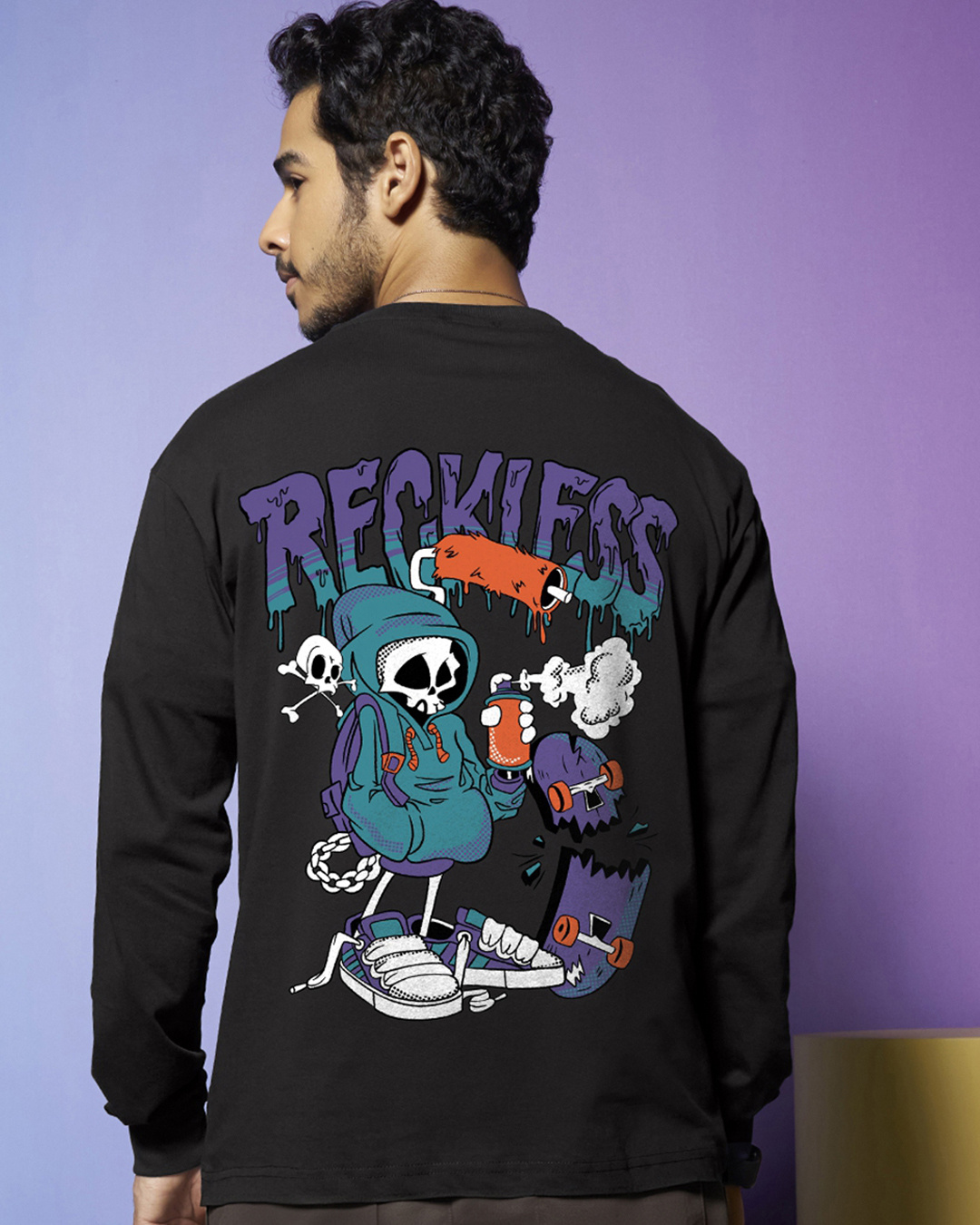 Buy Men's Black Reckless Graphic Printed Oversized T-shirt Online at ...