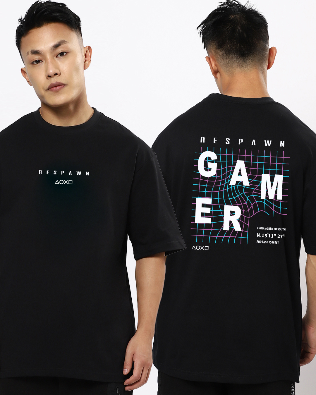 Buy Men's Black Respawn Gamer Typography Oversized Fit T-shirt Online ...