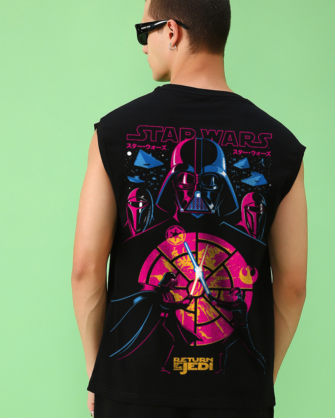 Buy Men's Black Return of Jedi Graphic Printed Oversized Vest Online at ...