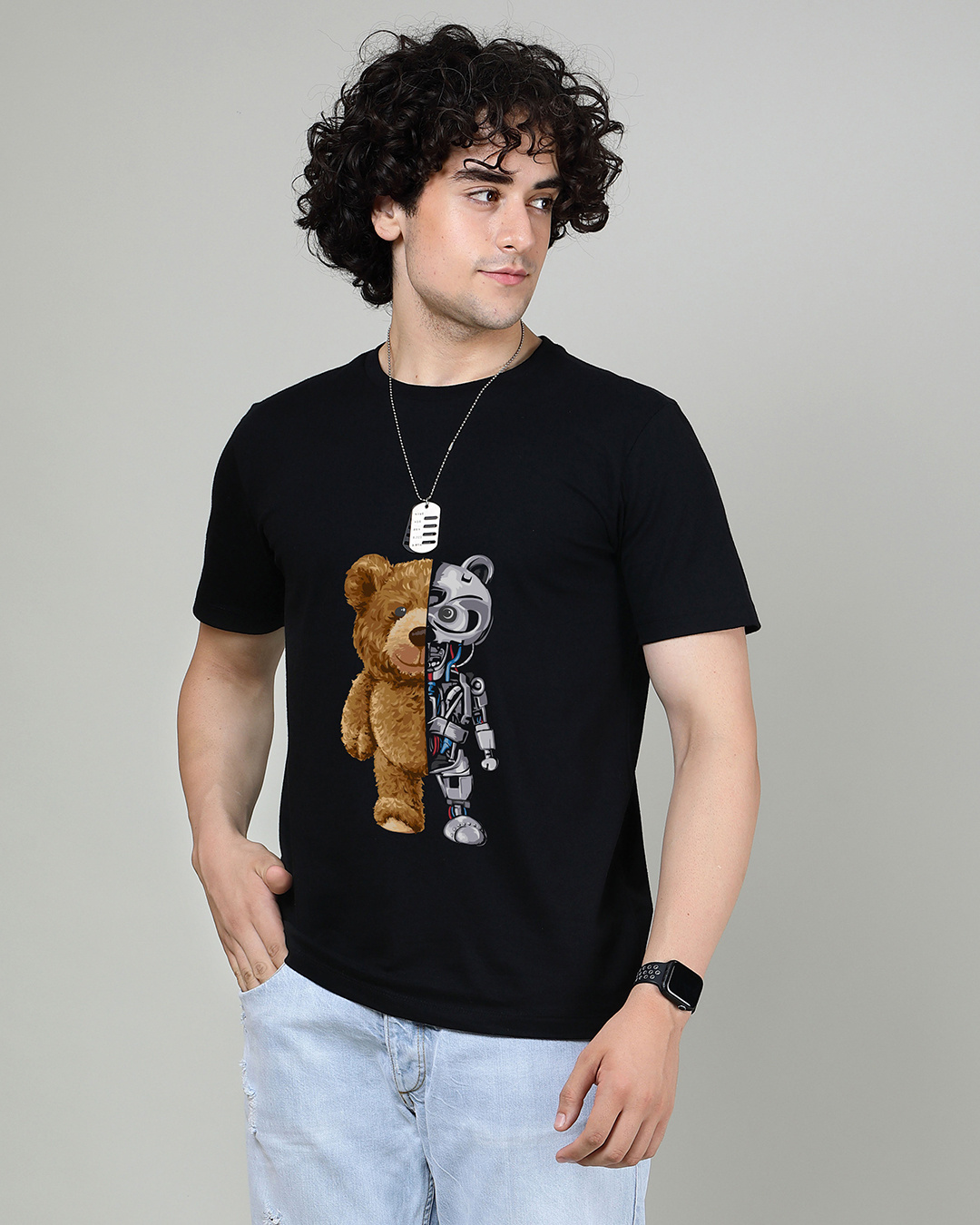 Buy Men's Black Robo Teddy Graphic Printed T-shirt Online at Bewakoof