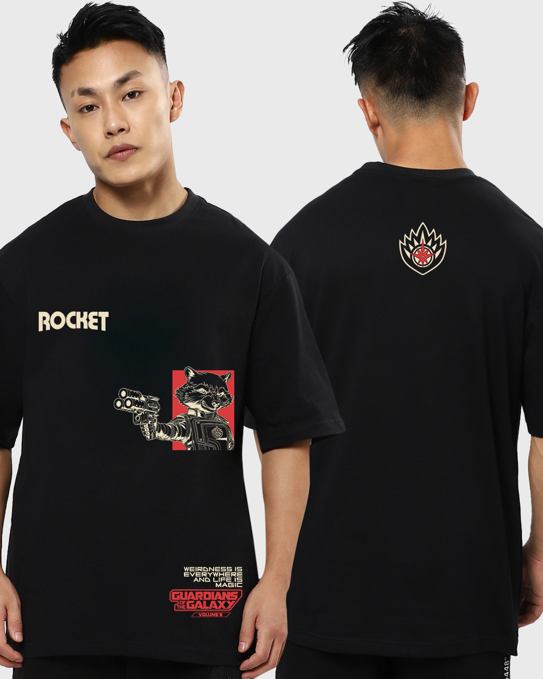 Buy Men's Black Rocket Raccoon Graphic Printed Oversized T-shirt Online ...