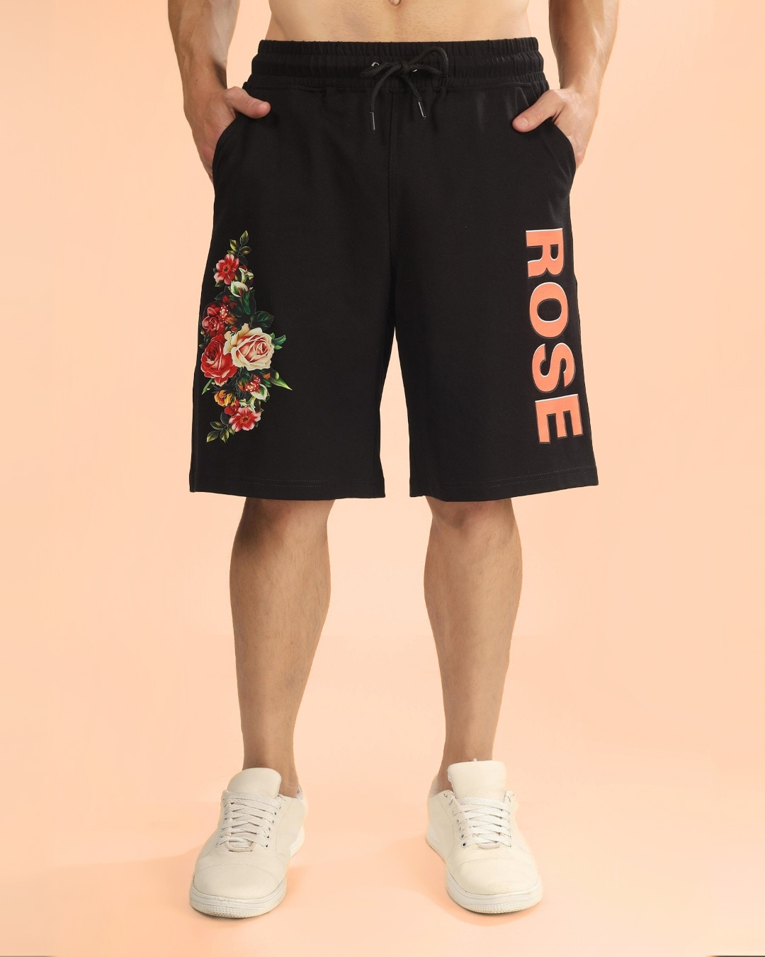 Buy Men's Black Rose Graphic Printed Relaxed Fit Shorts Online at Bewakoof