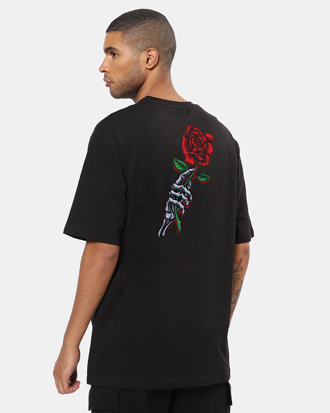 Buy Men's Black Rose Hand Graphic Printed Oversized T-shirt Online at ...