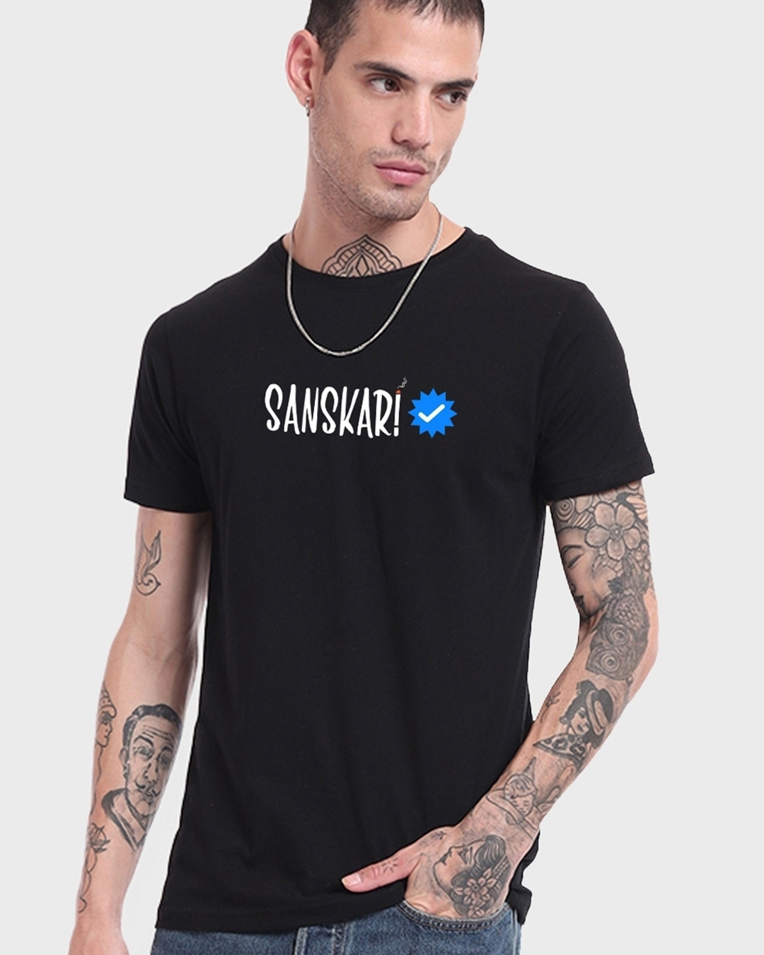 Buy Men's Black Sanskari Typography T-shirt Online at Bewakoof