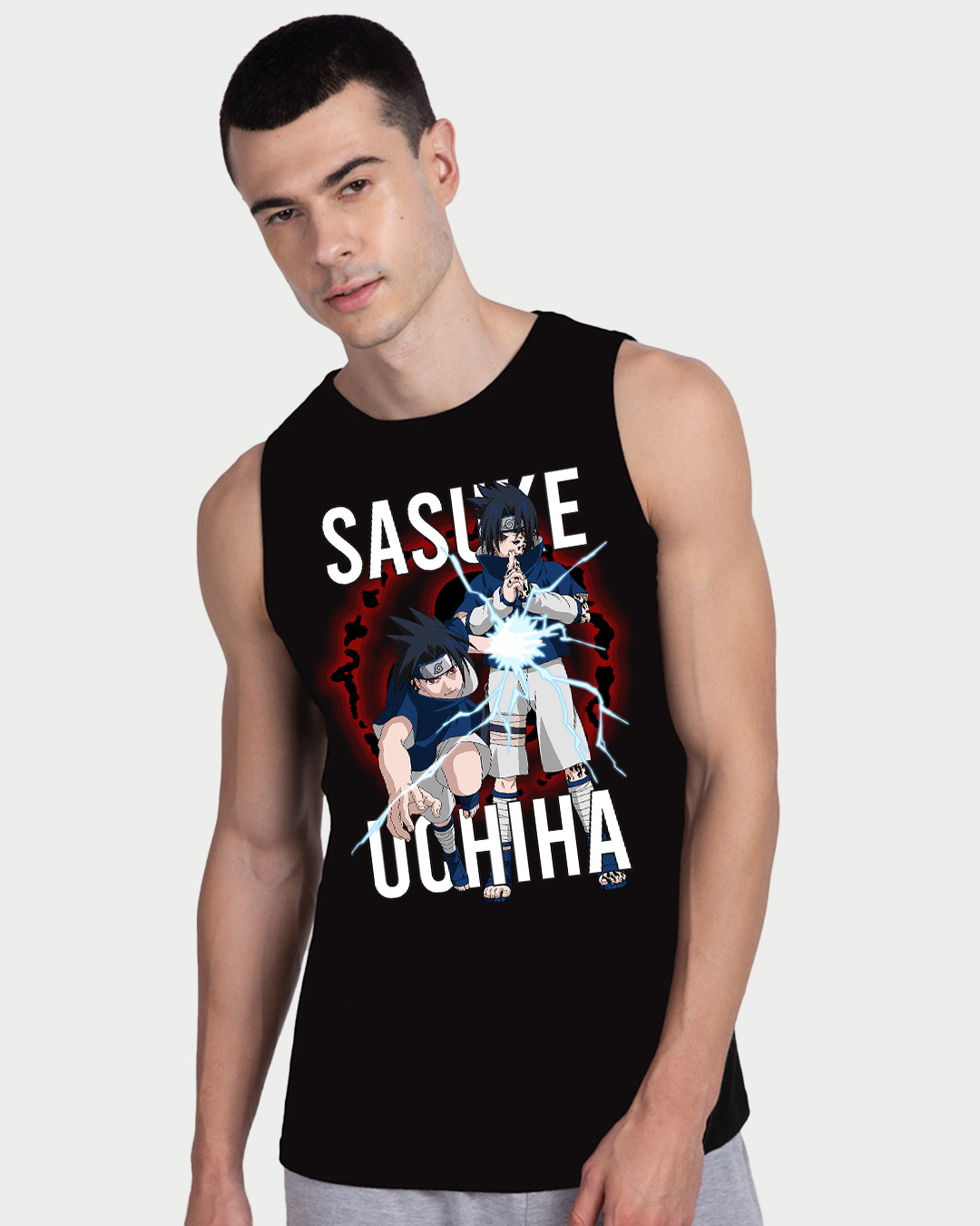 Buy Men's Black Sasuke Uchiha Graphic Printed Vest Online at Bewakoof