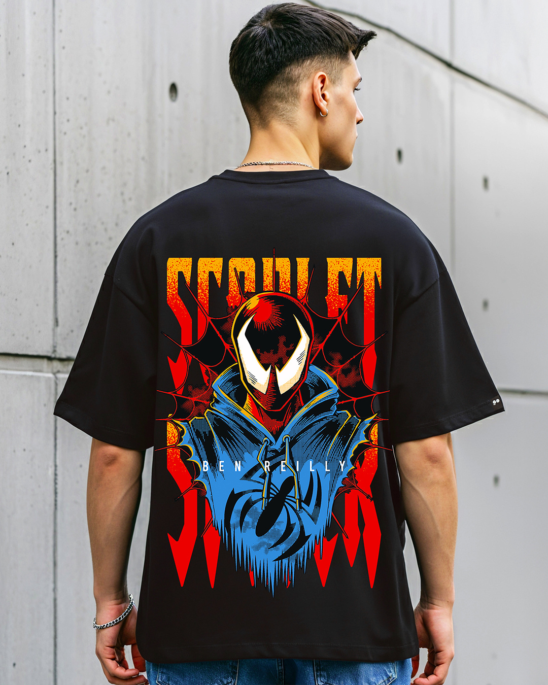 Buy Men's Black Scarlet Spider Graphic Printed Oversized T-shirt Online ...