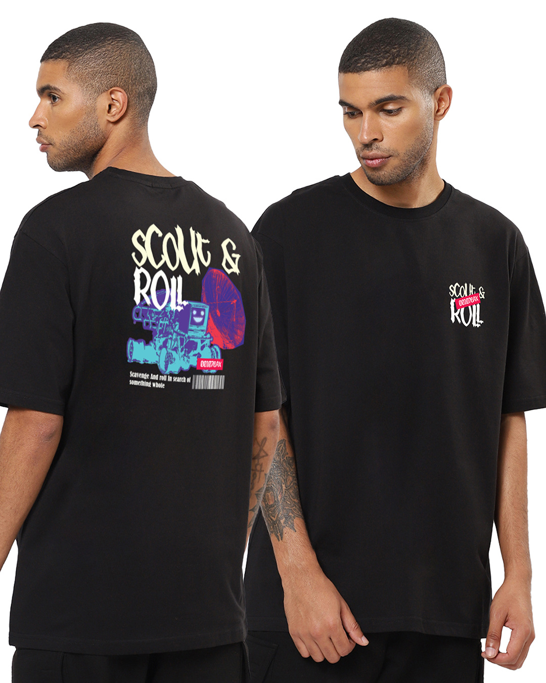 Buy Men's Black Scout & Roll Graphic Printed Oversized T-shirt Online ...