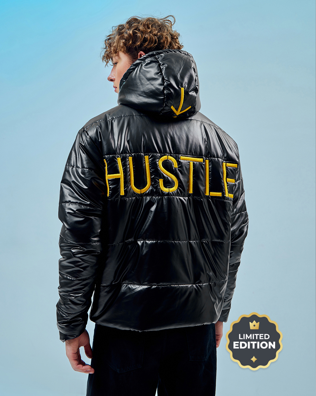 Buy Men's Black Shine Hustle Typography Oversized Jacket Online at Bewakoof