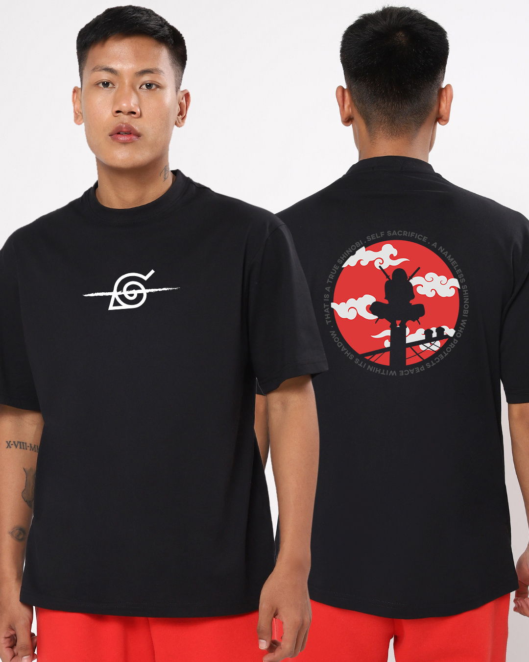 Buy Men's Black Shinobi Life Graphic Printed Oversized T-shirt for Men ...