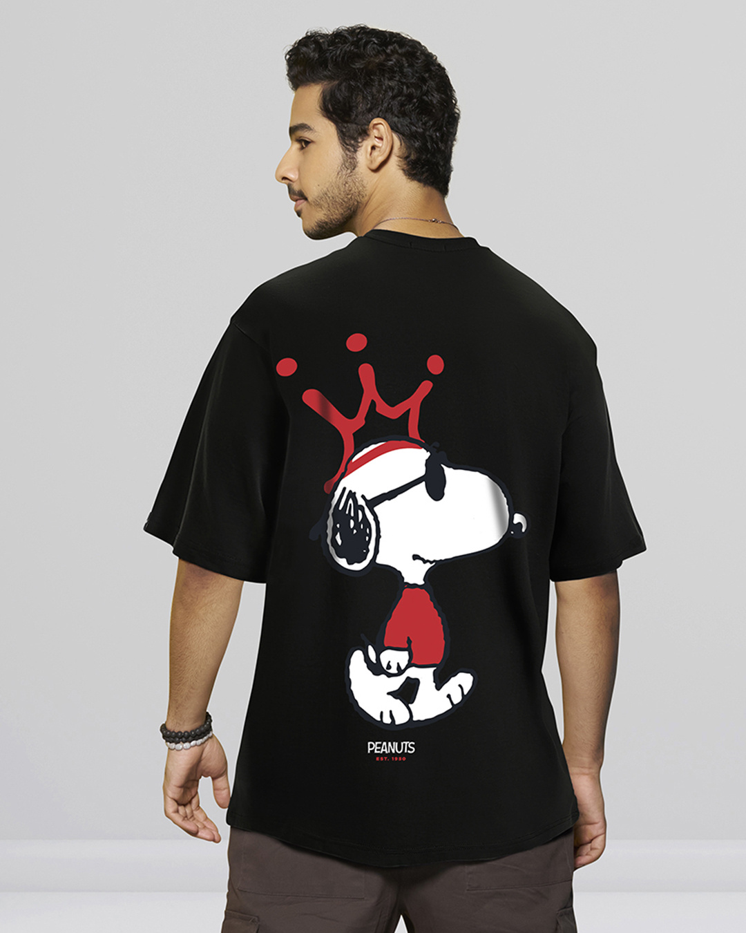 Buy Men's Black Snoopy King Graphic Printed Oversized T-shirt Online at ...