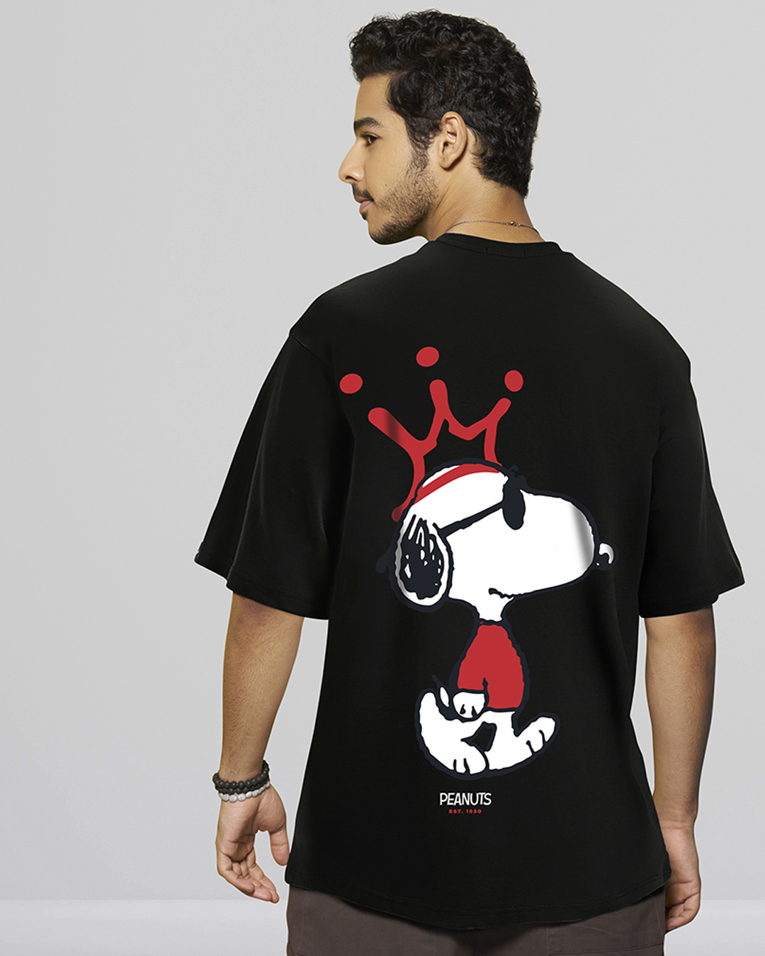 Buy Men's Black Snoopy King Graphic Printed Oversized T-shirt Online at ...