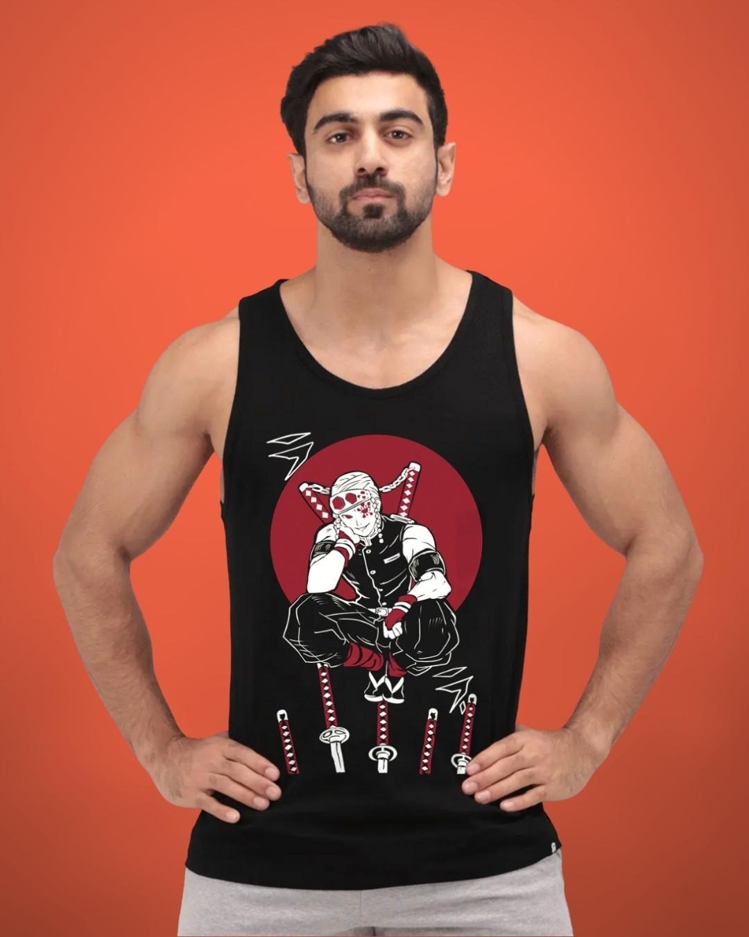 Buy Men's Black Sound Hashira Flamboyant Anime Graphic Printed Vest ...