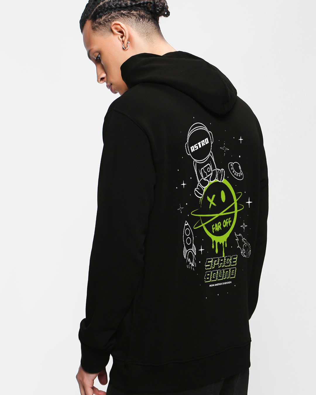 Buy Men's Black Space Bound Graphic Printed Oversized Hoodies Online at Bewakoof