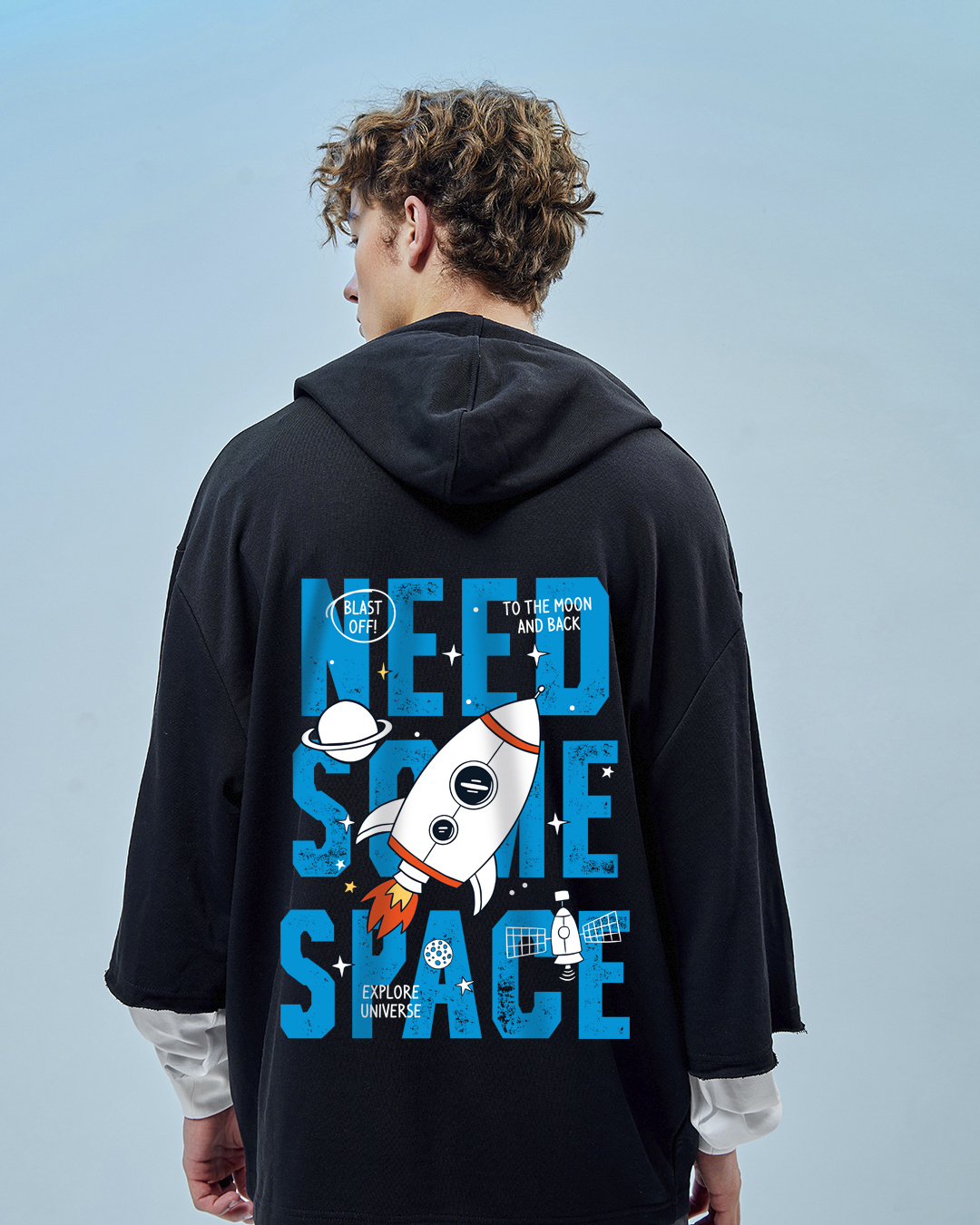 Buy Men's Black Space Graphic Printed Super Loose Fit Hoodies Online at Bewakoof