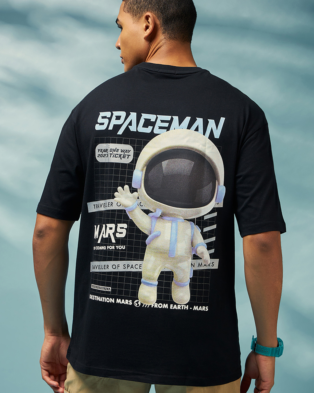 Buy Men's Black Spaceman Graphic Printed Oversized T-shirt Online at ...