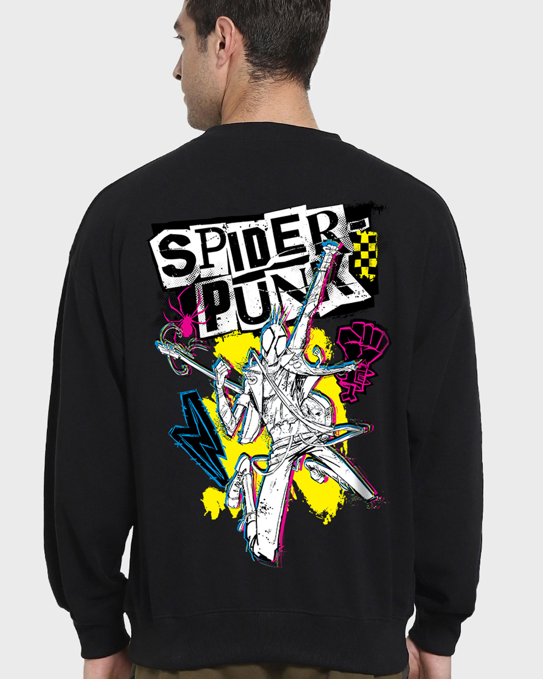 Buy Men's Black Spiderman Punk Edition Graphic Printed Oversized ...