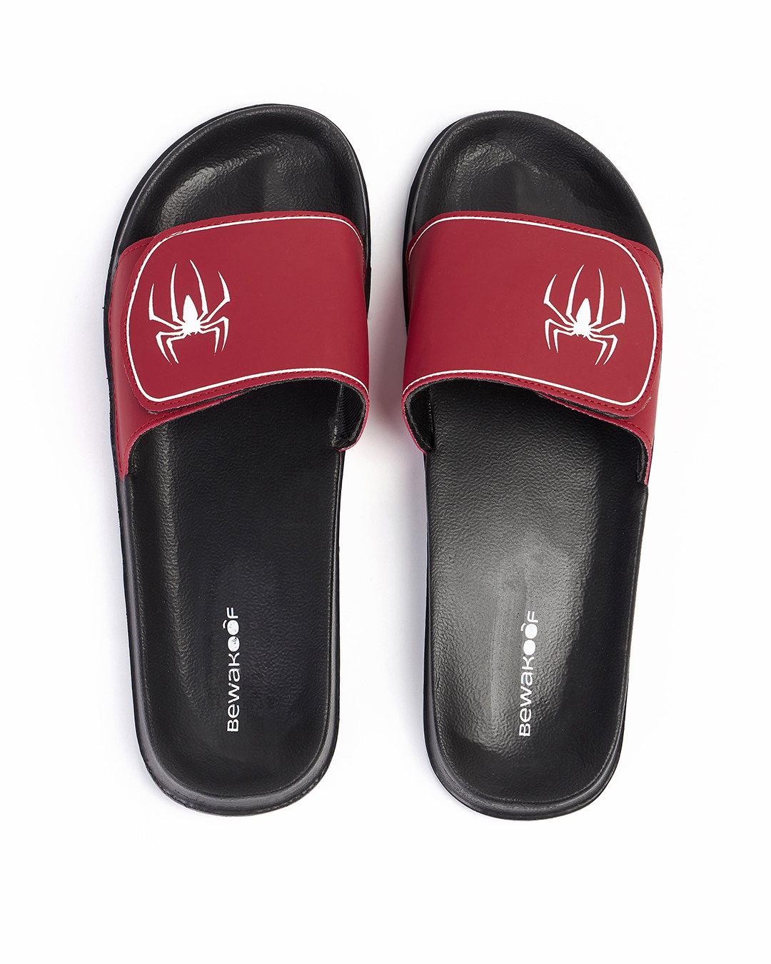 Buy Men's Black Spidey Printed Velcro Sliders Online in India at Bewakoof