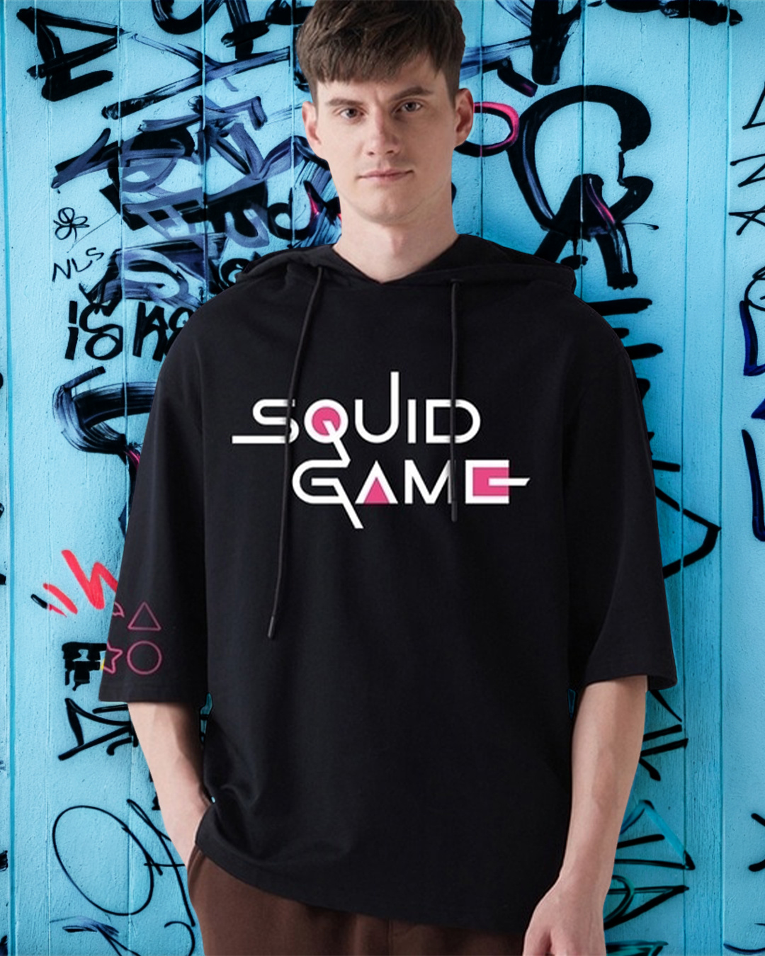Buy Men's Black Squid Game Graphic Printed Oversized Hoodie T-shirt ...