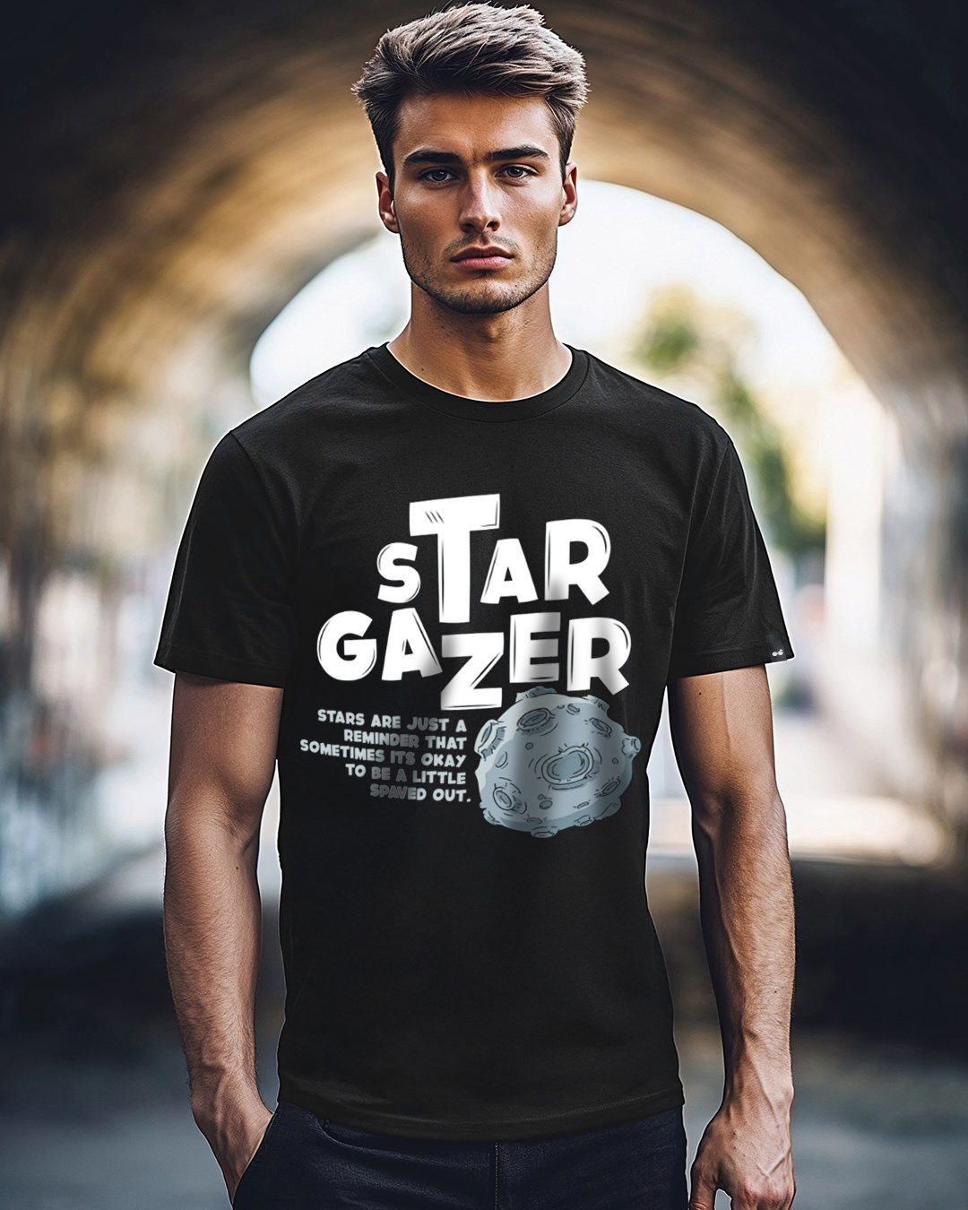 Buy Men's Black Stargazer Graphic Printed T-shirt Online at Bewakoof