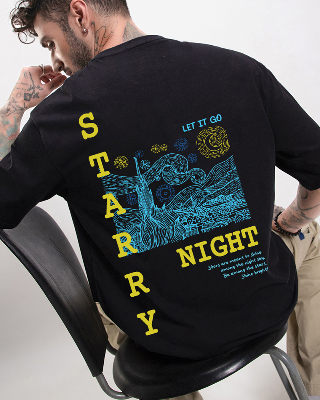 Buy Men's Black Starry Night Graphic Printed Oversized T-shirt Online ...