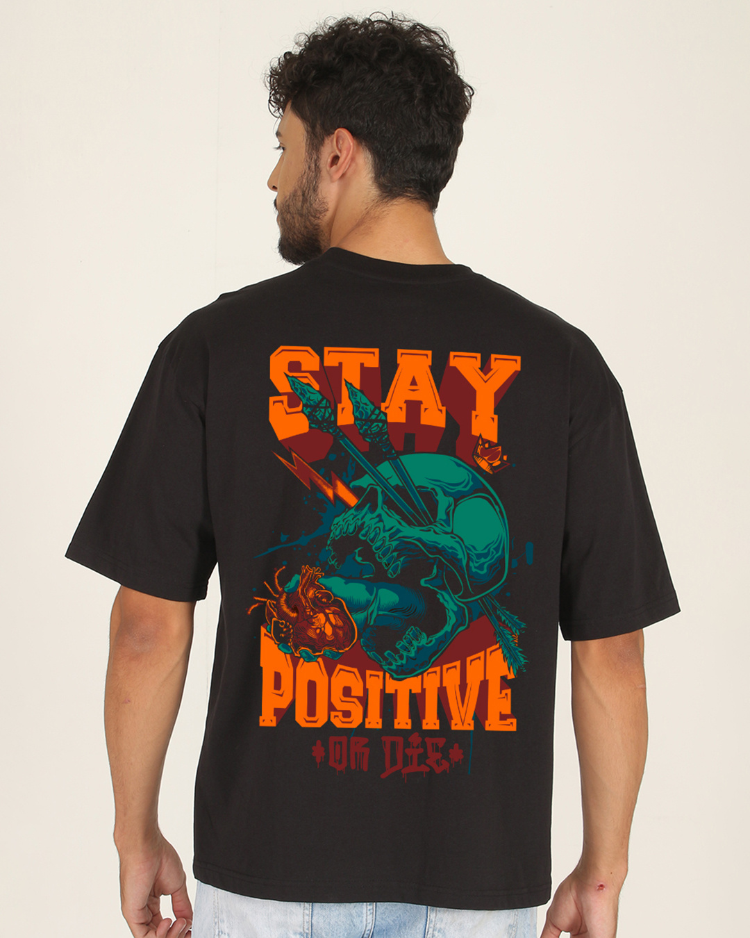 Buy Men's Black Stay Positive Graphic Printed Oversized T-shirt Online ...